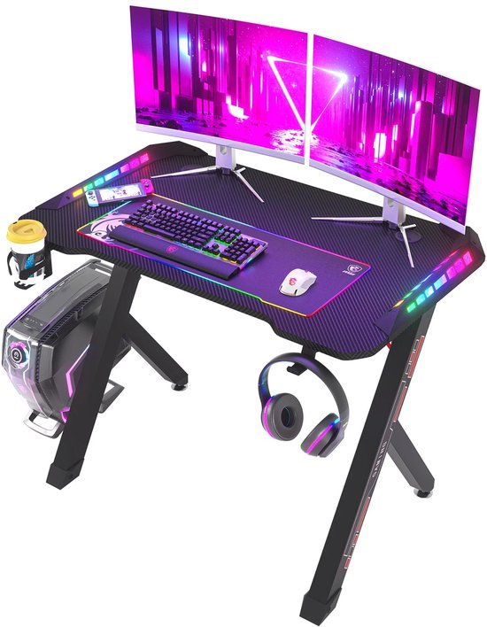 Gaming Bureau - met RGB LED Verlichting - Gaming Tafel - Gaming Desk ...