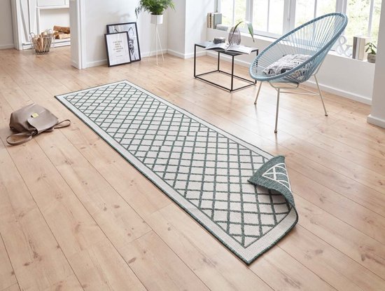 Loper binnen & buiten ruiten Sydney - groen/crème 80x250 cm | bol.com