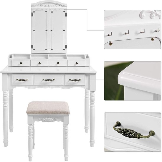 Nancy's Luxe Kaptafel Linnebel Met Spiegel - Make-up Tafel Voor Vrouwen ...