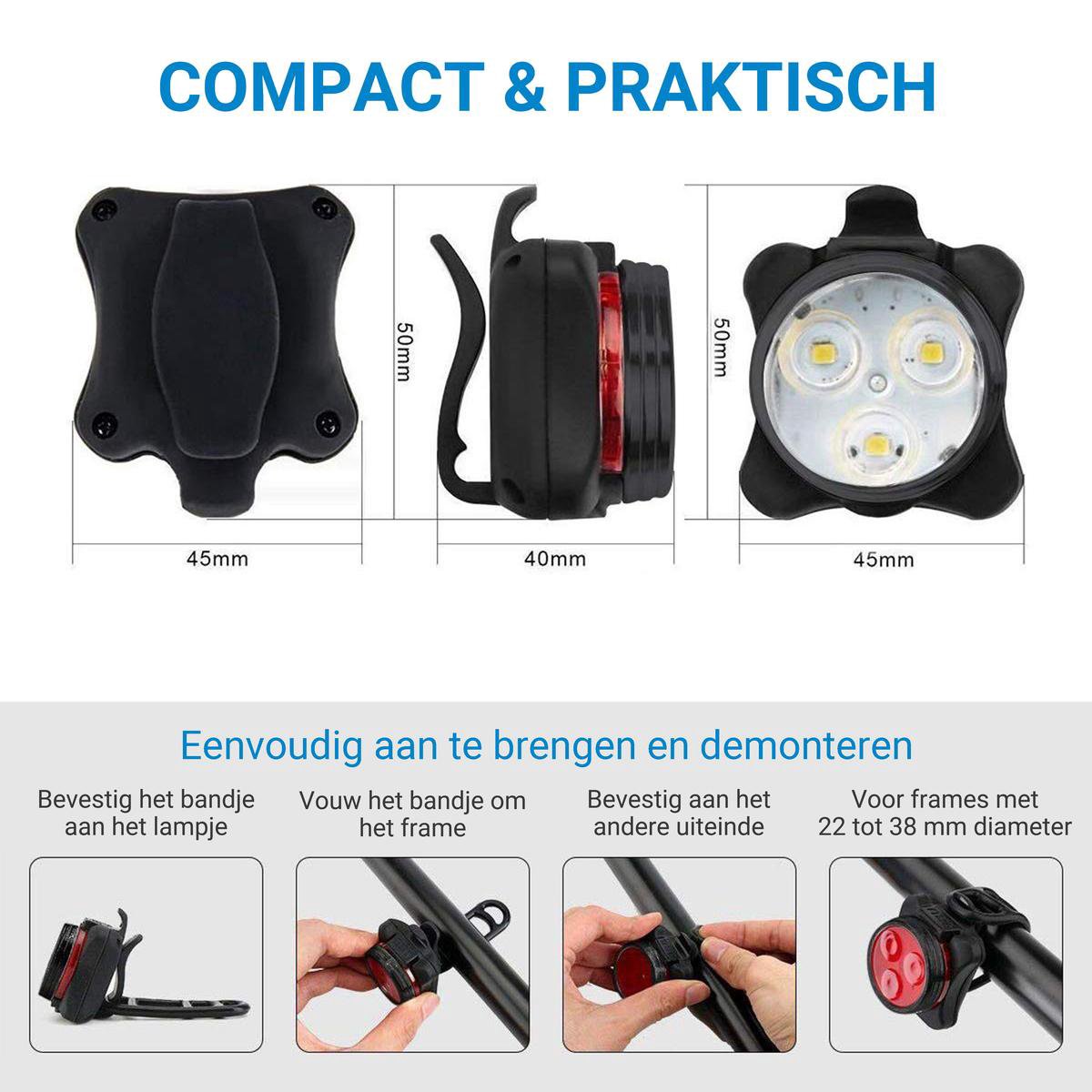 TIGIOO Fietslampjes - Fietsverlichting LED Oplaadbaar + Set voorlicht ...