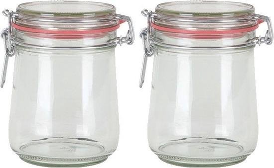 2x Weckpot/inmaakpot 720 ml met rode rubberen ring, klepdeksel en ...