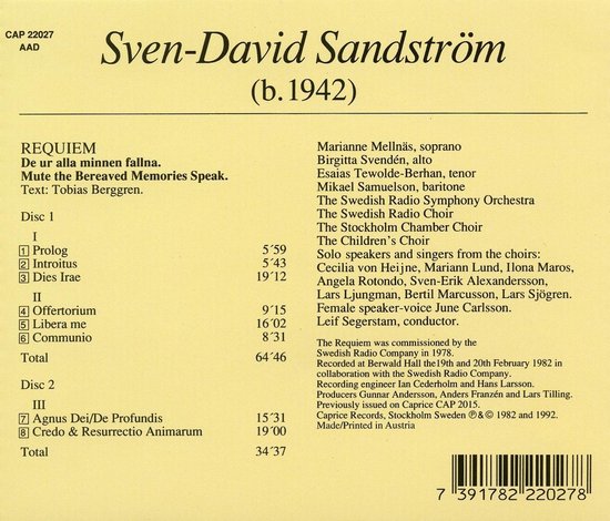 Sven-David Sandstrom: Requiem / Segerstram, Swedish Radio, Swedish ...