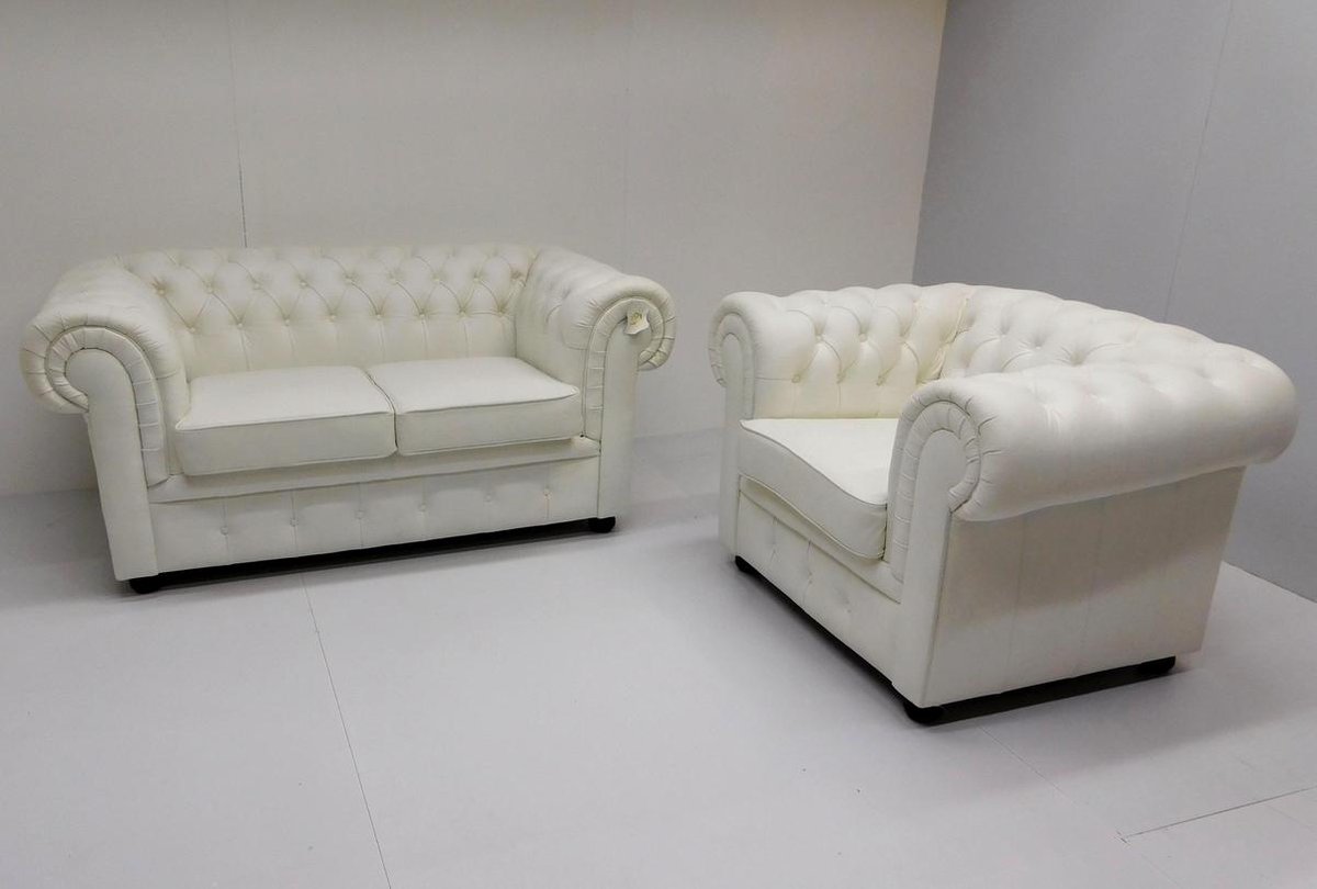 Chesterfield bankstel COMFORT 2+1 zits leder Pure White | bol.com