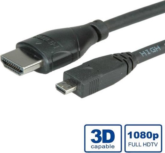 ROLINE HDMI High Speed Kabel met Ethernet, HDMI M - Micro HDMI M, 2 m | bol