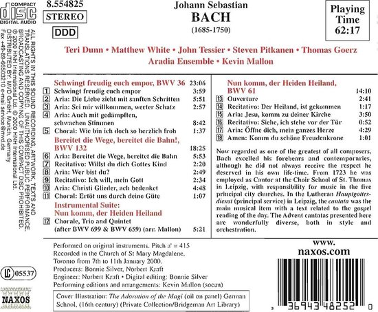 Aradia Ensemble - J.S. Bach: Christmas Cantatas Nos. 36, 132&61 (CD ...