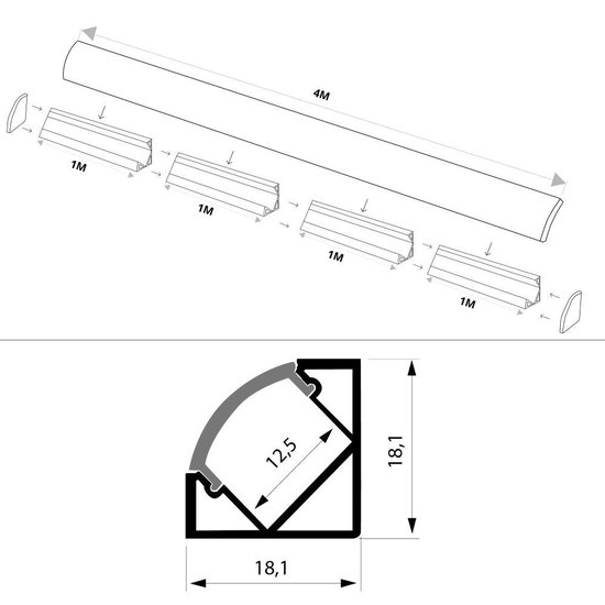 Led strip hoek profiel 4M - 18 mm hoog | bol.com