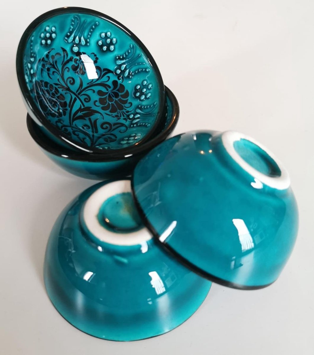 Set van 4 Turkse keramieken kommetjes 7,5 cm lijn LUNA | handgemaakt en ...