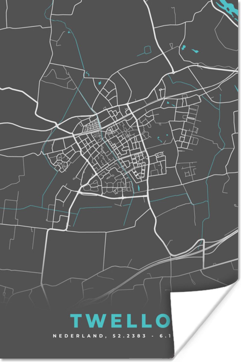 Poster Twello - Stadskaart - Kaart - Plattegrond - 120x180 cm XXL | bol.com