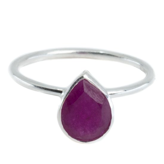 Edelsteen Ring Robijn (gekleurd) – 925 Zilver – Peervorm (Maat 17 ...