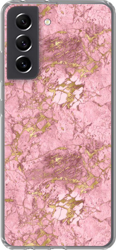 Samsung Galaxy S21 FE hoesje - Goud - Marmer print - Luxe - Roze - Siliconen... | bol.com