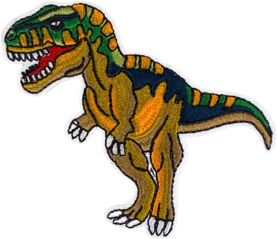 Dino Dinosaurus T-Rex Tyrannosaurus Strijk Embleem Patch 10.5 cm / 9 cm / Bruin Groen... | bol.com
