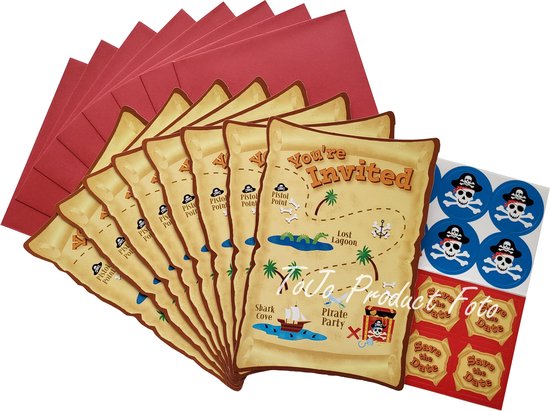 Amscan piraten uitnodigingen - kinderfeestje - 8 stuks - 8 enveloppen ...