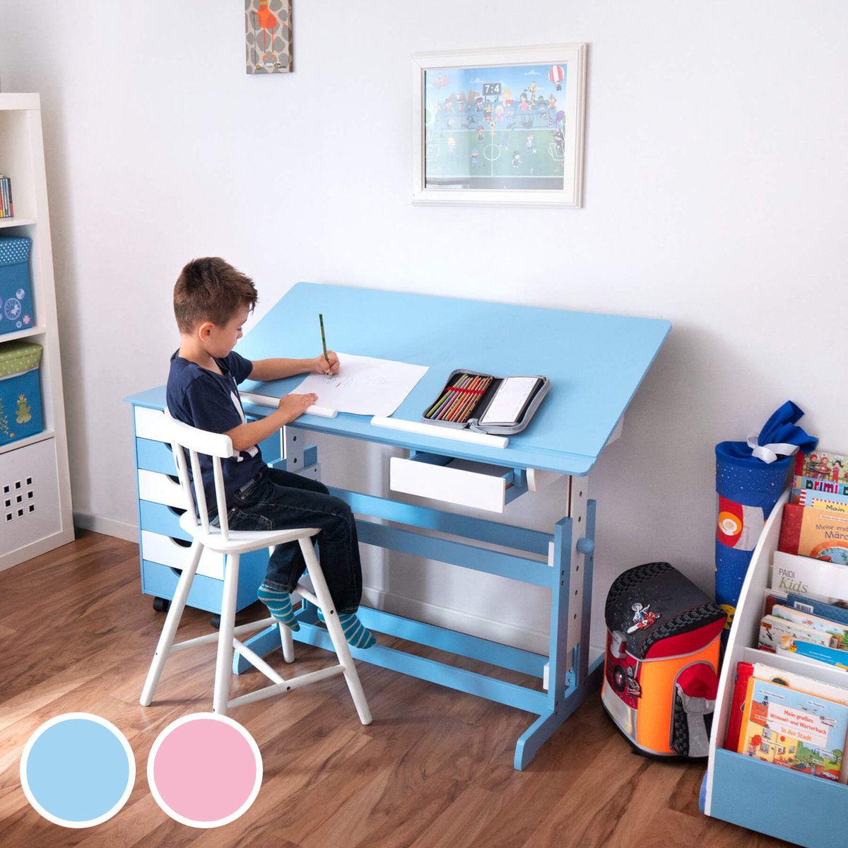 Manzibo Kinderbureau - Blauw - Bureau voor Kinderen - Tekentafel ...