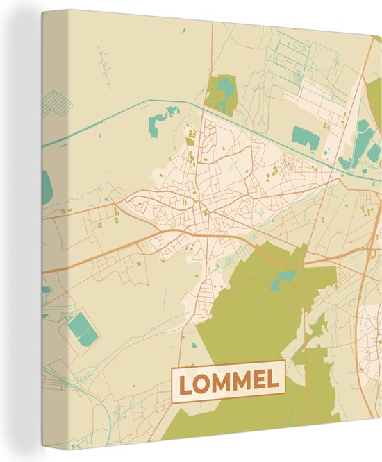 Canvas Schilderij Plattegrond - Stadskaart - Vintage - Lommel - Kaart ...