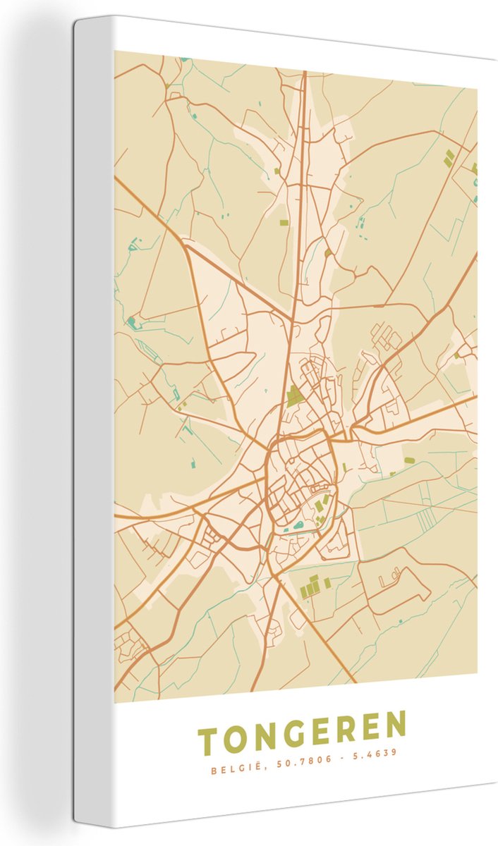 Canvas Schilderij Kaart - Vintage - Tongeren - Stadskaart - Plattegrond ...