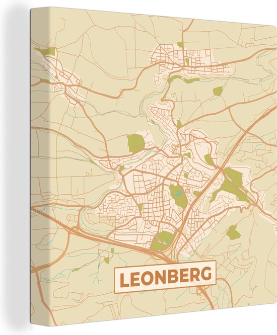 Canvas Schilderij Plattegrond - Leonberg - Vintage - Stadskaart - Kaart ...