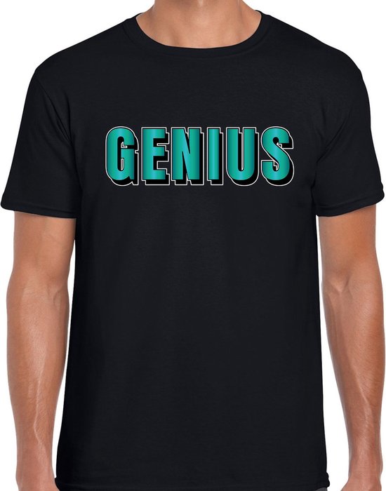 Genius t-shirt zwart met blauwe letters voor heren - fun tekst shirts ...