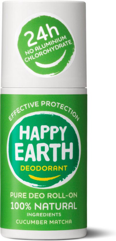 Happy Earth Deodorant Roll-On Cucumber Matcha - 100% natuurlijk - 75 ml ...
