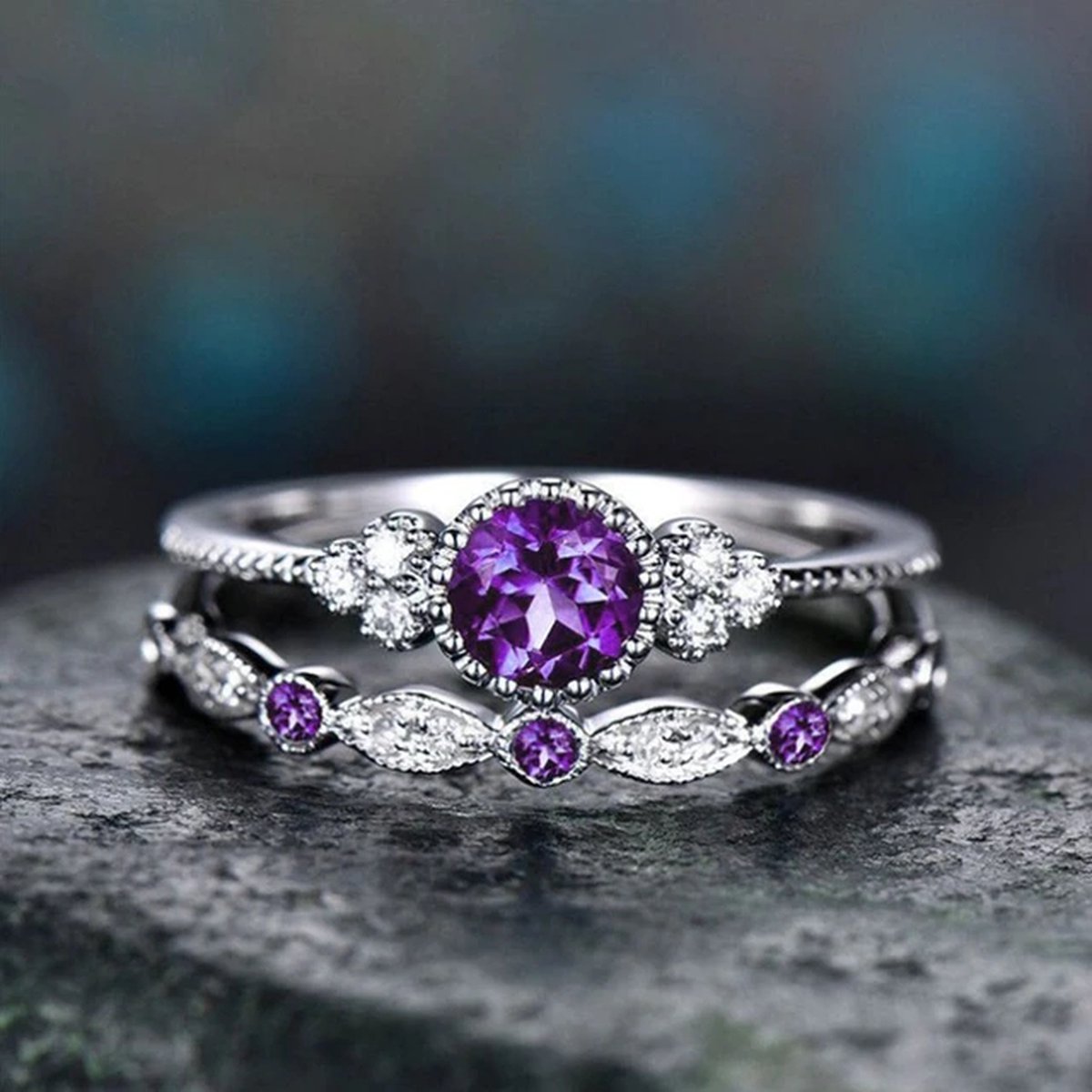 Ring paarse steen / edelsteen (set) - Ring met steentje dames - Ring ...