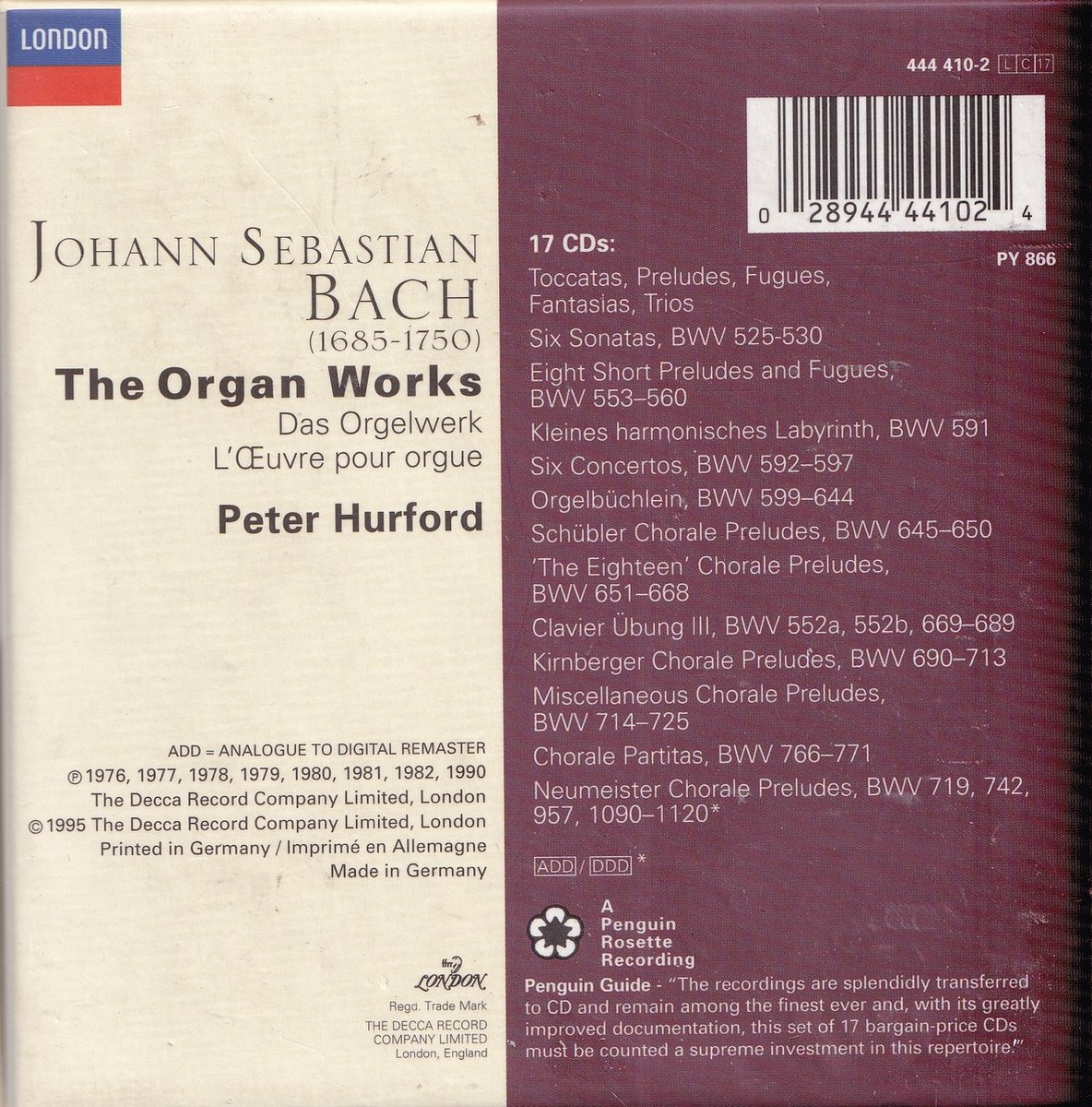Bach: The Organ Works / Peter Hurford, Johann Sebastian Bach | CD ...
