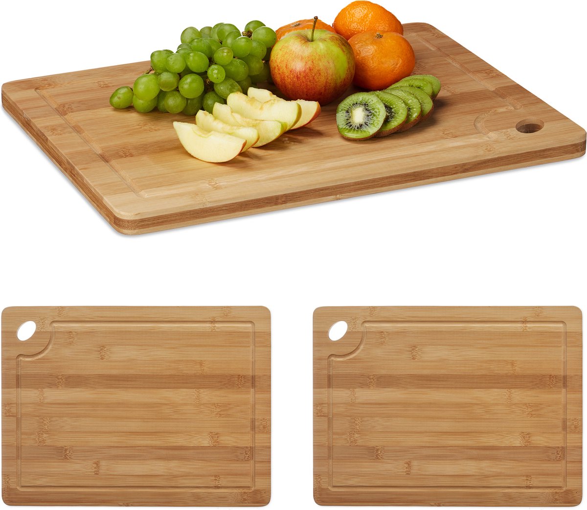 Relaxdays 3x Snijplank bamboe - broodplank - houten serveerplank ...