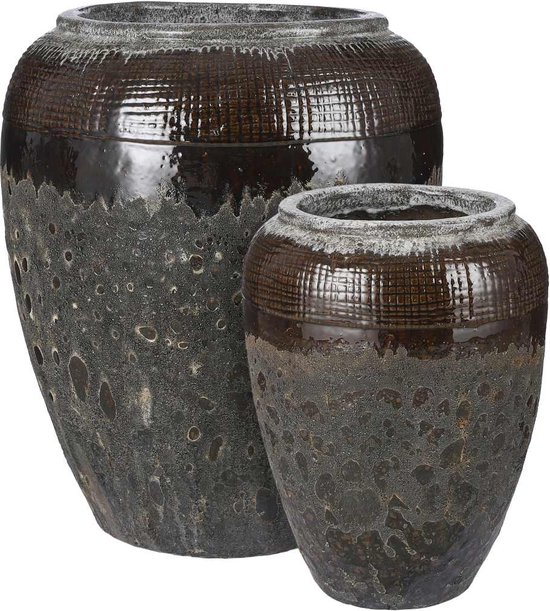 Pot de fleur Mica Decorations Lava Vulcano marron, Set de 2, grand ...