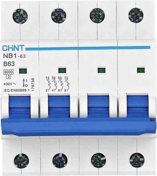 Chint 179731 NB1-63 4P B25 6kA DB Stroomonderbreker 4-pins 25 A 240 V ...