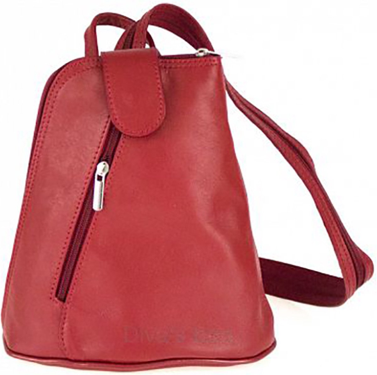 Kleine leren rugtas in ROOD kleur, met rits sluiting voor kant, lederen ...