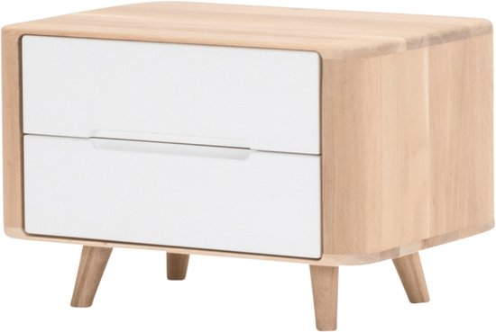 Gazzda Ena nightstand 60 houten nachtkastje whitewash - 2 lades | bol.com