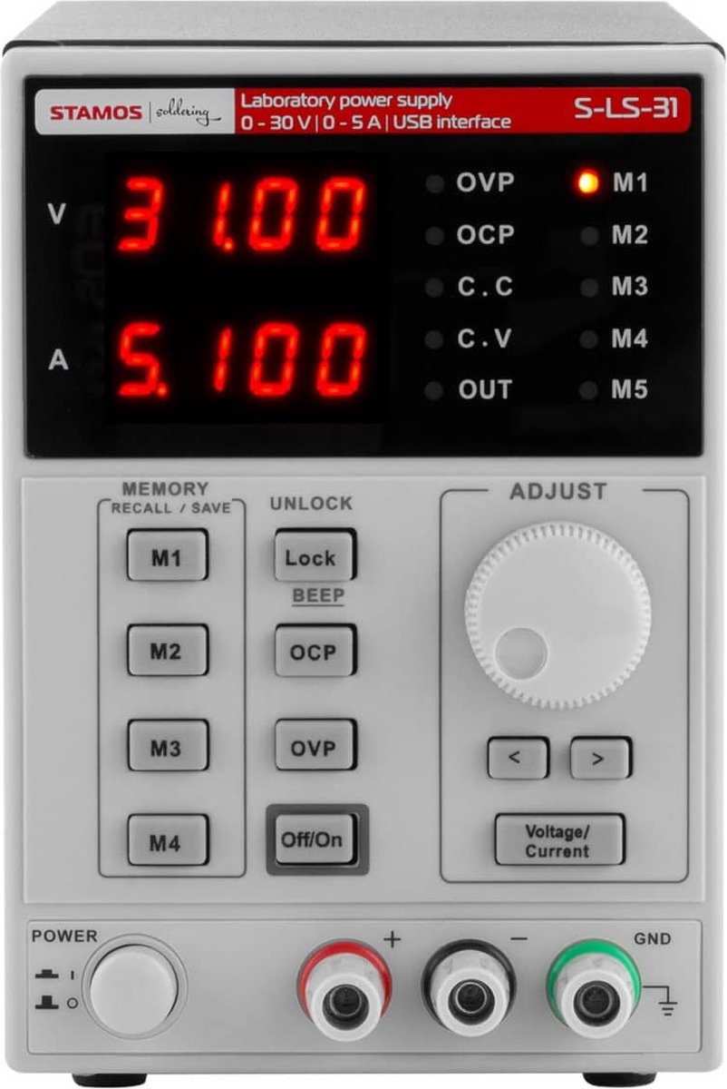 Stamos Laboratorium voeding - 0-30 V. 0-5 A DC. 250 W - USB - 4 ...