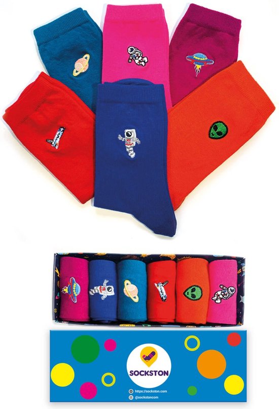 Sockston Socks - 6 Pairs Embroidered Space Astronaut, Alien, Rocket UFO ...