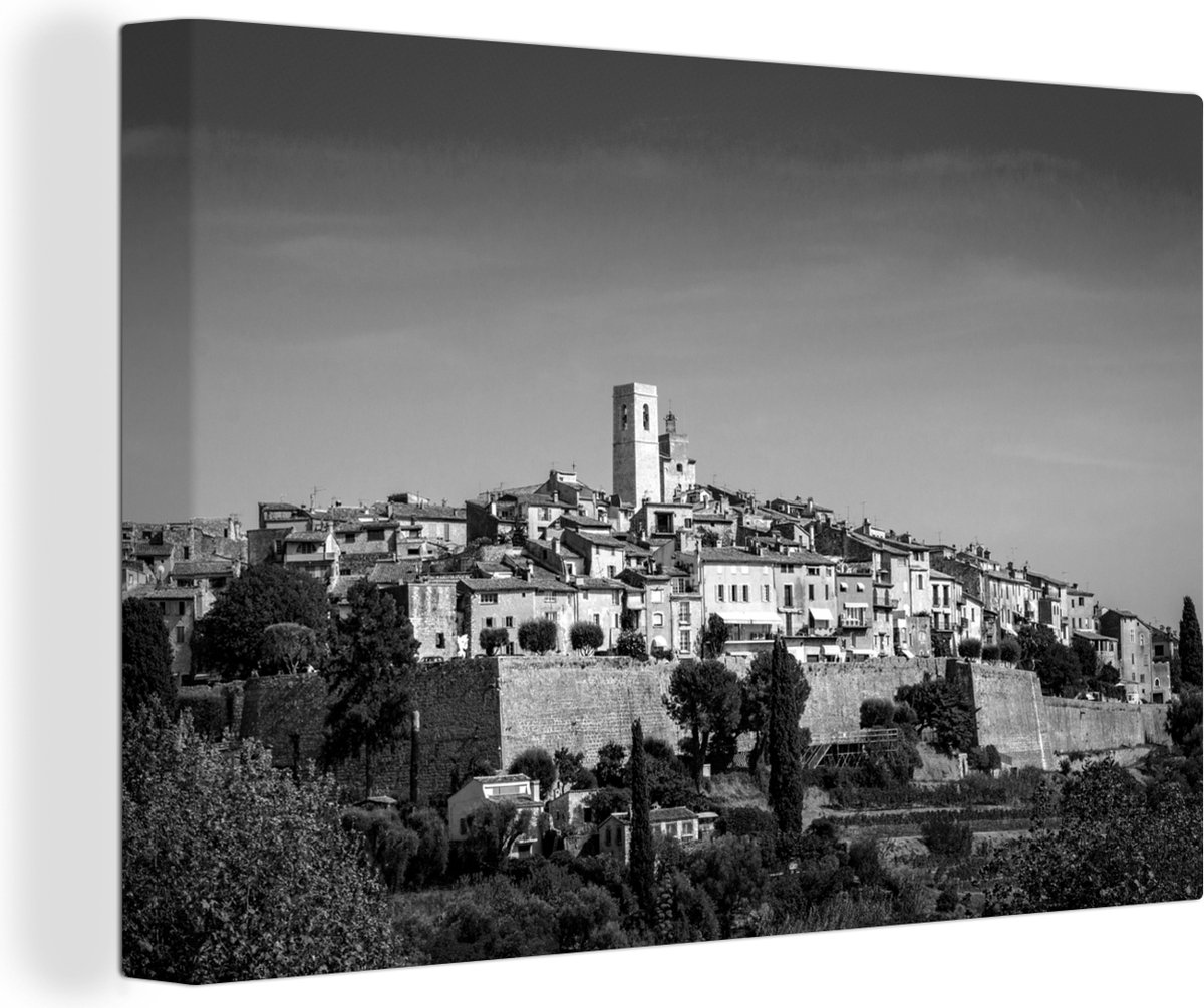 Canvas Schilderij Een dorp uit de middeleeuwen in Frankrijk - zwart wit ...