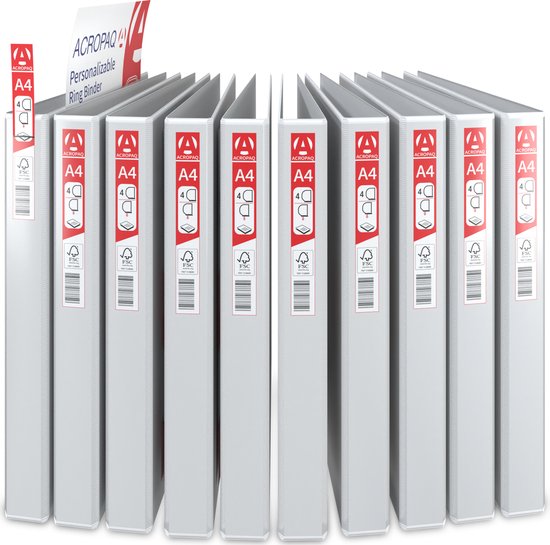 ACROPAQ - 10 x Ringmap - Personaliseerbaar, A4 met 4 ringen, Rugbreedte ...