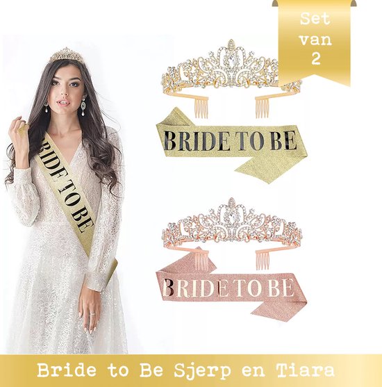 Snoes * Bride to Be Rose Gouden Tiara & Sjerp Luxe * Glitter Sash ...