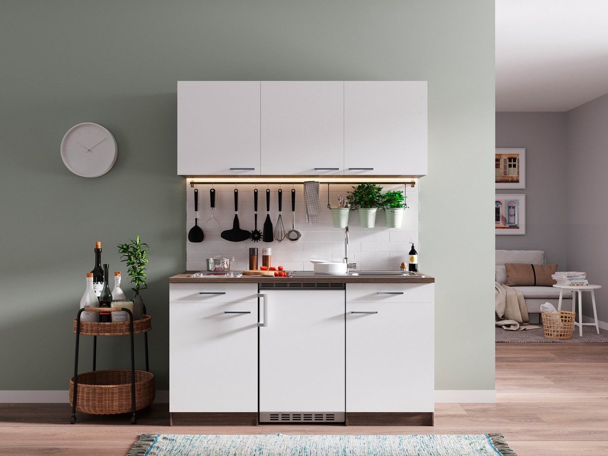 Keukenblok 150 cm - complete kleine keuken met apparatuur - Wit ...