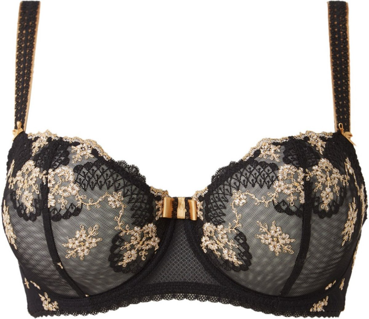 Aubade La Belle Galante balconette bh van kant - Zwart/ Goud - Maat 70D | bol.com