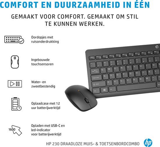 HP 230 - Draadloos Toetsenbord met Muis - Azerty - Zwart | bol