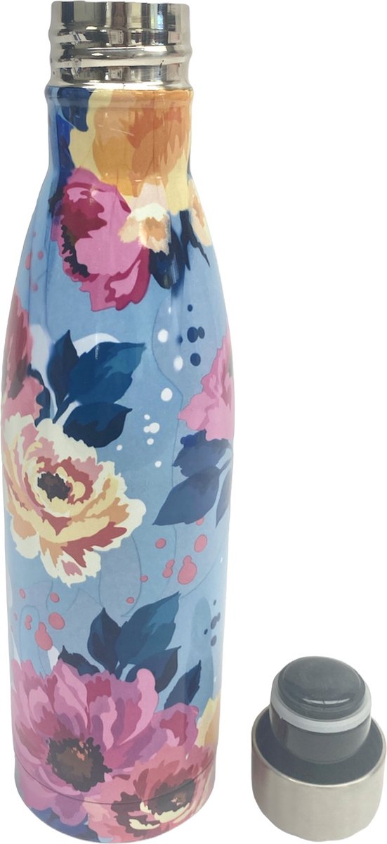 2 stuks RVS Drinkfles Dubbelwandig 500 ml “Bloemen” - Waterfles ...