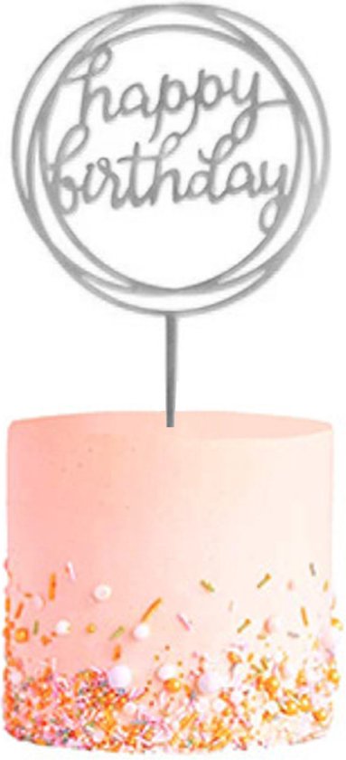 Cake Topper Happy Birthday Versiering Taarttopper Decoratie Zilver ...
