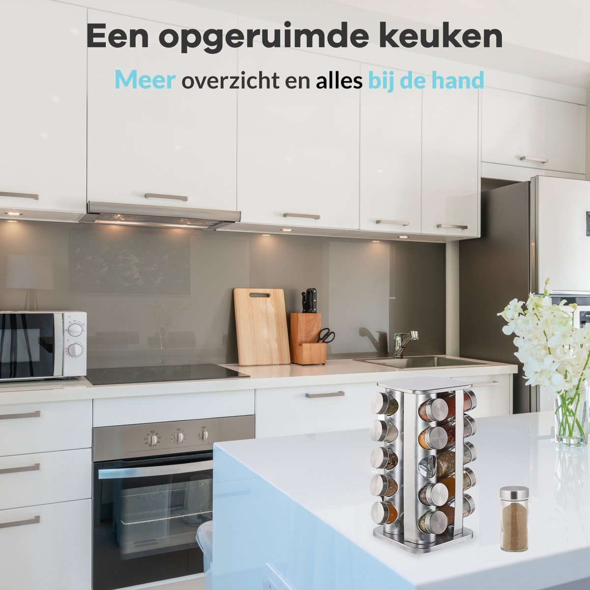 LuZana® Draaibaar Kruidenrek -RVS- Staand met Potjes - 20 Kruidenpotjes ...