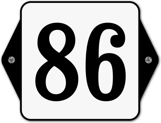 Huisnummerbord klassiek - huisnummer 86 - 16 x 12 cm - wit - schroeven ...