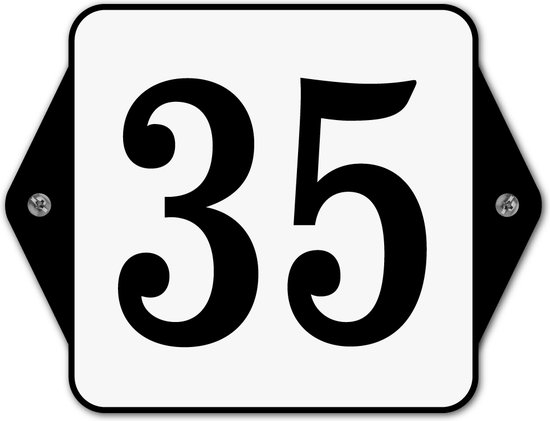 Huisnummerbord klassiek - huisnummer 35 - 16 x 12 cm - wit - schroeven ...