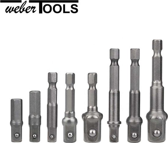 Weber Tools dop adapterset 8 delige verloop dopsleutel set van 1/4, 1/2 ...