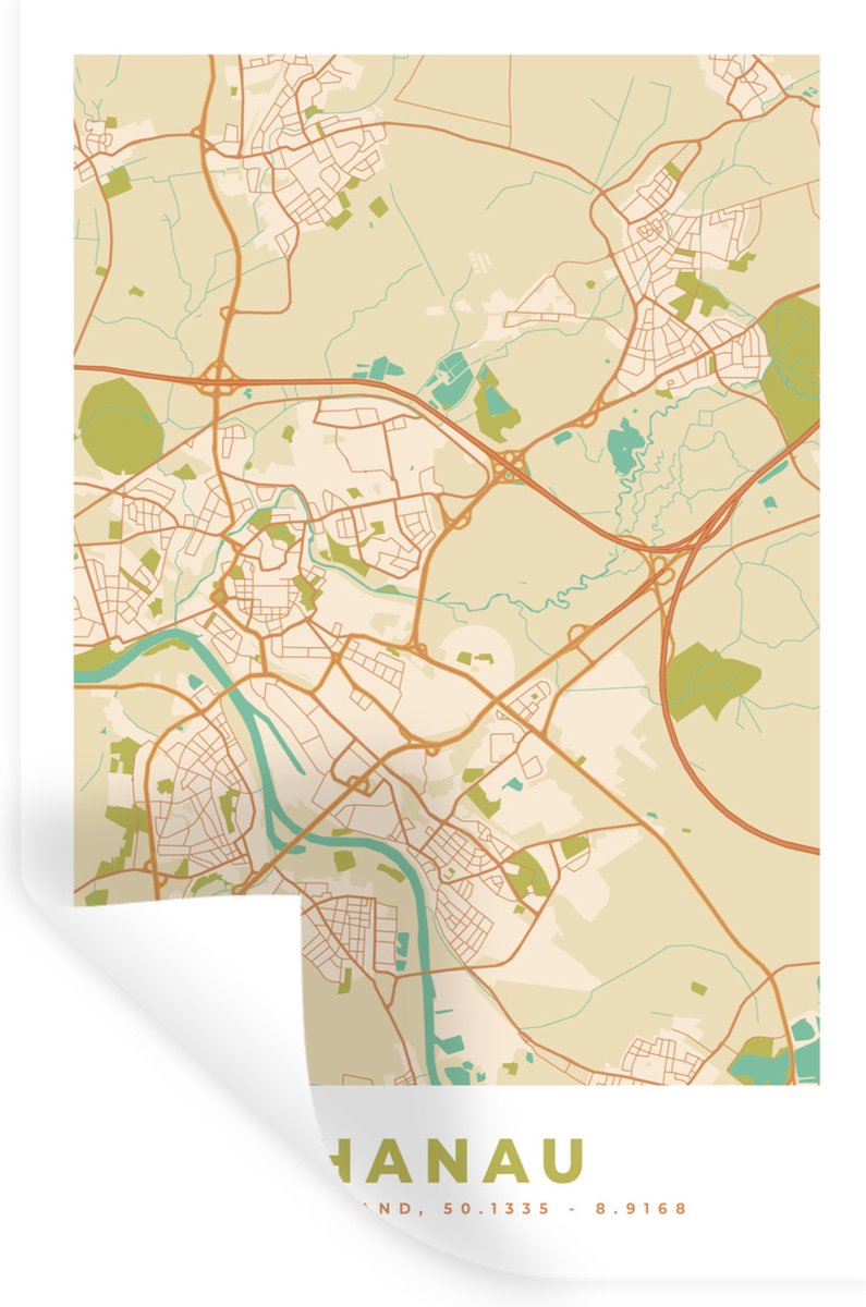 Stickers muraux - Carte - Hanau - Carte - Vintage - Plan de la ville ...