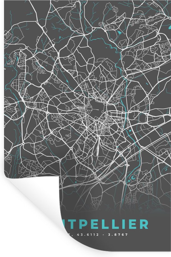 Muurstickers - Sticker Folie - Montpellier - Frankrijk - Stadskaart ...