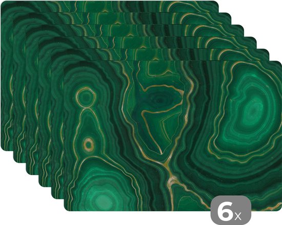 Placemat - Placemats kunststof - 45x30 cm - Gold - Groen - Agaat steen ...