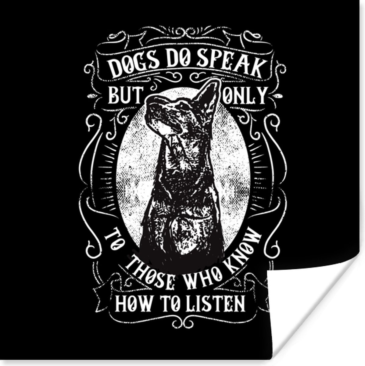 Poster Hond - Retro - Zwart - Wit - Spreuk - 30x30 cm - Vaderdag cadeau ...