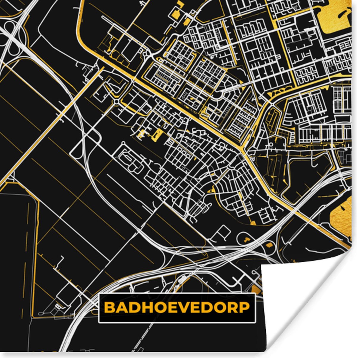 Poster Badhoevedorp - Plattegrond - Kaart - Black en gold - Stadskaart ...