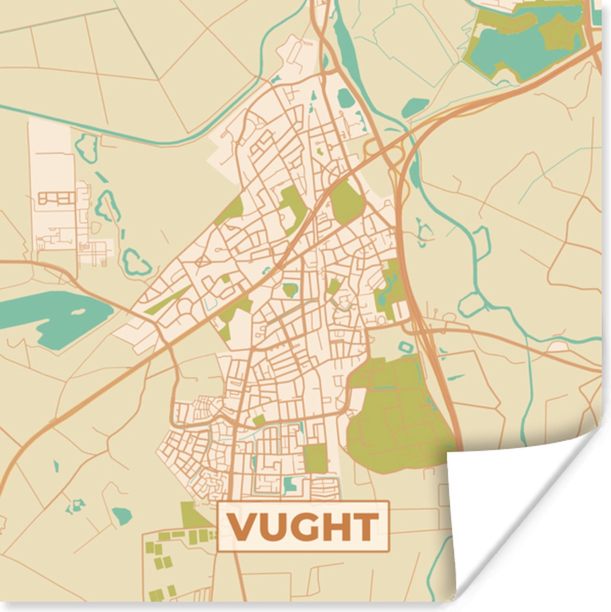 Poster Plattegrond - Vught - Stadskaart - Kaart - 75x75 cm | bol.com