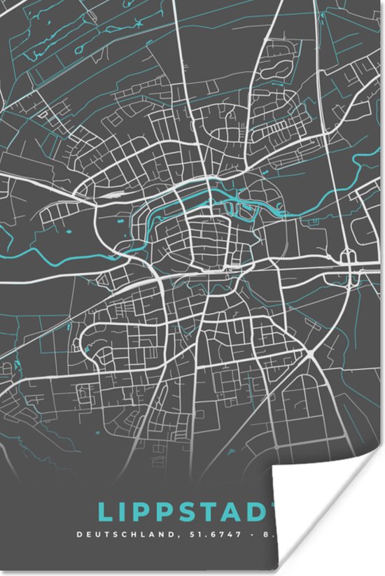 Poster Kaart – Plattegrond – Stadskaart – Lippstadt – Duitsland – Blauw ...
